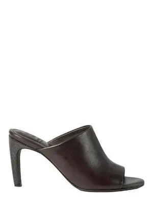 Brunello Cucinelli Leather Embellished Heel Mules - Brown