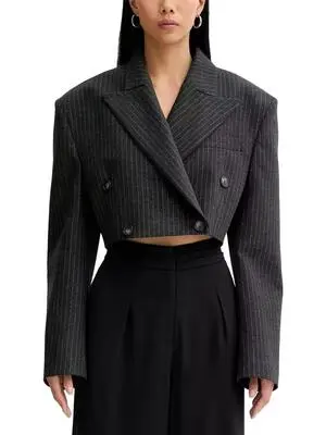 LA MANIA Fran Pinstripe Cropped Blazer - Grey