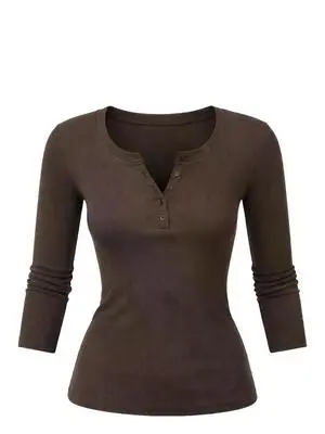 REFORMATION Jayden Long Sleeve Henley T-shirt - Brown