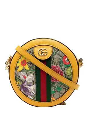 Gucci Mini Gg Supreme Flora Ophidia Round Crossbody Bag - Brown