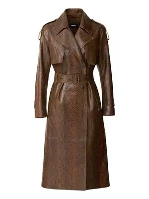 Mackage Snake Pattern Leather Trench Coat - Umber