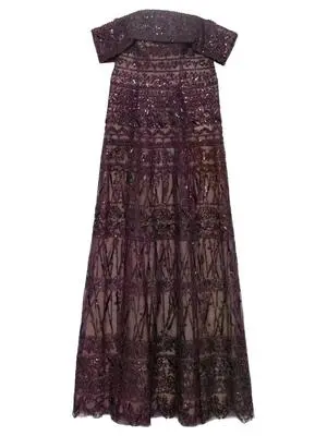 SAIID KOBEISY Beaded Tulle Gown - Purple