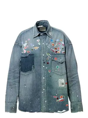 Mihara Yasuhiro Sticker-print Denim Shirt - Blue