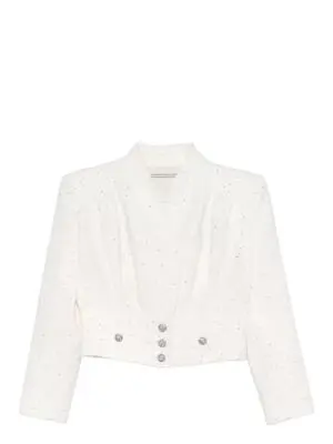 Alessandra Rich Embellished-button Cropped Jacket - White