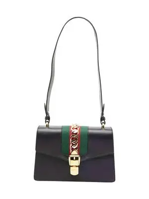 Gucci Small Leather Web Sylvie Satchel - Black