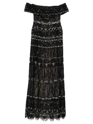 SAIID KOBEISY Beaded Tulle Dress - Black