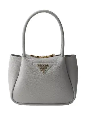 Prada Leather Tote Bag With Logo Detail - Grey