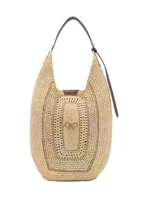 ANYA HINDMARCH Raffia Shoulder Bag With Bow Detail - Neutrals