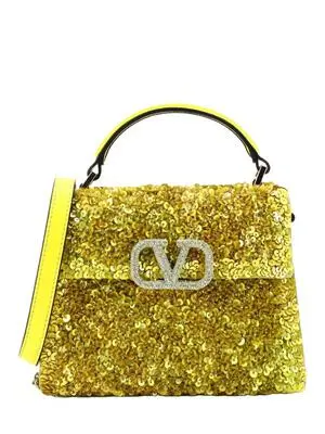 Valentino Garavani V Sling Top Handle Sequins Mini Satchel - Yellow