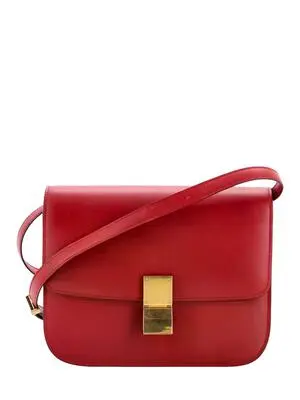 Celine Classic Box Smooth Leather Medium Crossbody Bag - Red