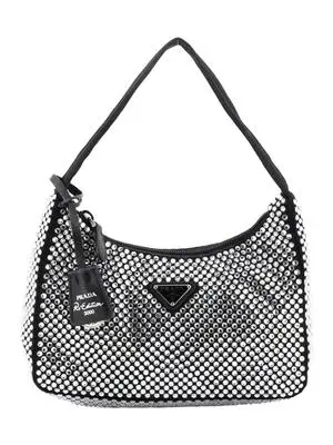 Prada Re-edition 2000 Crystal Embellished Mini Hobo Bag - Black