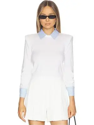 L'Agence Poplin Collar Pullover - White & Blue Stripe
