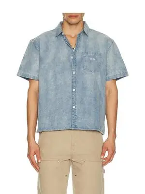 Obey Owens Denim Shirt In Blue - Bleached Indigo