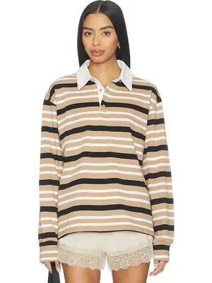 Superdown Sashia Polo Top - Brown Stripe