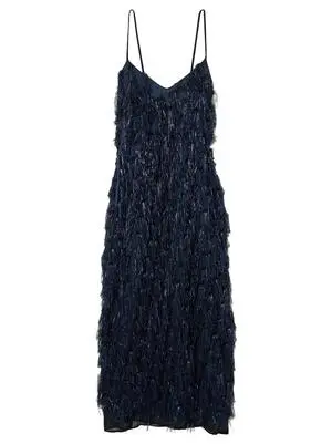 Stella McCartney Metallic Fringed Organza Midi Dress - Blue