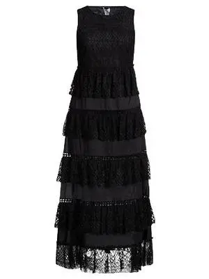 LIU •JO Cotton-blend Tiered Maxi Dress - Black