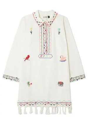 Rixo Astoria Fringed Embroidered Mini Dress - Neutrals