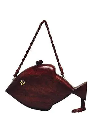 SIMONMILLER Carved Wooden Fish Clutch - Mahogany