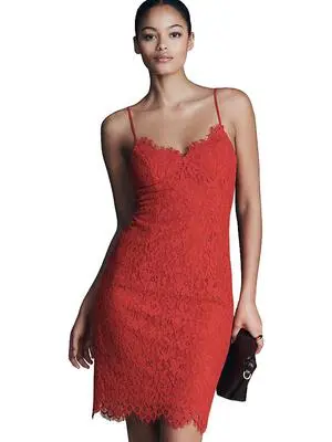 AFRM Theresa V-neck Lace Dress - Kiss Red