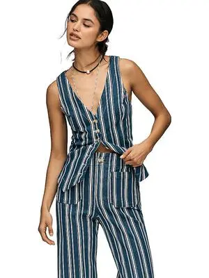 Anthropologie Halsey Slim Button-front Vest Top - Blue & White Stripe