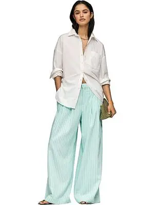 Maeve Avery Pinstripe Wide-leg Trousers - Turquoise