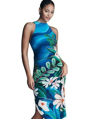Farm Rio Printed Sleeveless Midi Dress - Floral Wave