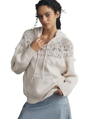 Anthropologie Lace Trim Hoodie - Ivory