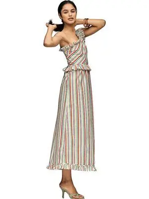 Rixo Arabelle One-shoulder Midi Dress - Maxime Stripe Ivory