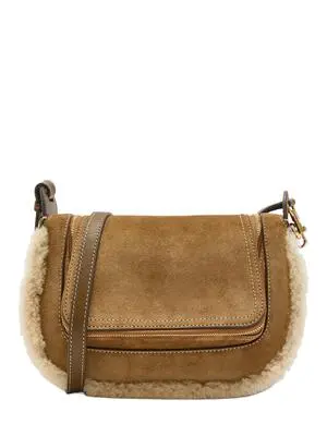 ANYA HINDMARCH Vere Small Shearling-trimmed Suede Cross-body Bag - Brown