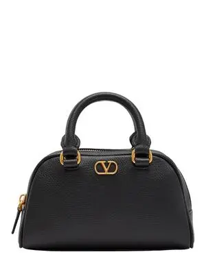 Valentino Garavani Vlogo Mini Pebbled Leather Top Handle Bag - Black