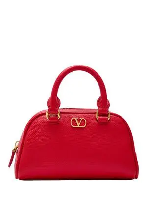 Valentino Garavani Vlogo Mini Pebbled Leather Top Handle Bag - Red