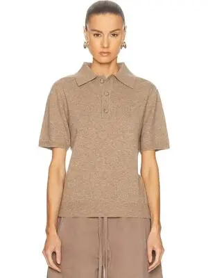 ENTIRE STUDIOS Short Sleeve Knit Polo Top - Camel