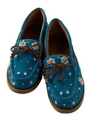 Free People Sandy Seed Bead Boat Shoes - Emerald Tide Suede
