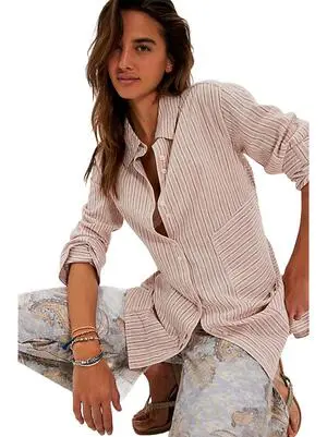 Free People We The Free Sun Gazer Button Down - Pink Combo