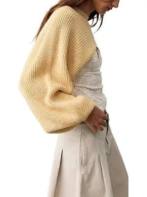 Free People Emery Ribbed Knit Bolero With Voluminous Sleeves - Neutral