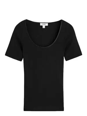 Cos Satin-trimmed Cotton-jersey T-shirt - Black