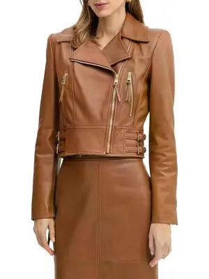 Elisabetta Franchi Belted Leather Biker Jacket - Brown