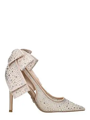 Steve Madden Satin Slingback Courts With Bow And Rhinestone Embellishment - Champagne