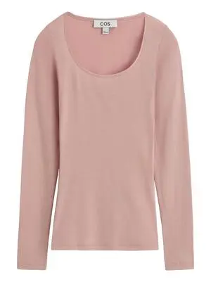 Cos Satin-trimmed Cotton Jersey Long-sleeved Top - Pink