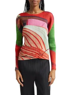 Issey Miyake City Collage Pleated Top - Red X Green