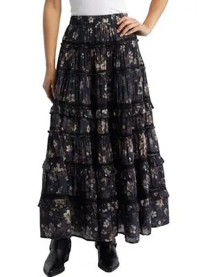 ALLSAINTS Talia Floral Print Maxi Skirt - Vine Black