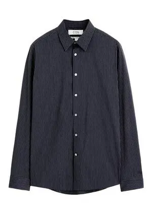 Cos Slim Tailored Cotton-poplin Shirt - Navy