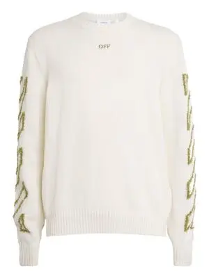 Off-White Cotton Jacquard Diagonal Arrow Sweater - Beige