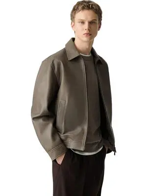 Theory Leather Wyatt Zip Jacket - Morel