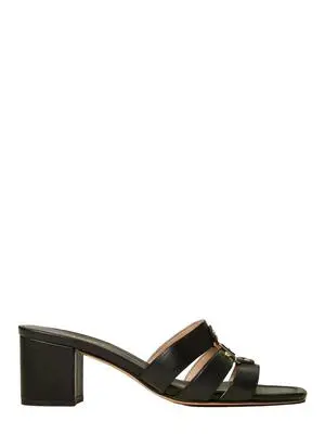 TWINSET Logo-detail Leather Block Heel Sandals - Black