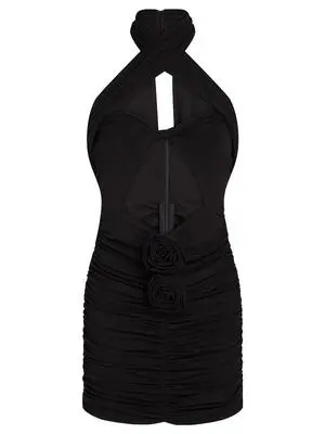 Magda Butrym Floral-appliquéd Cutout Mini Dress - Black