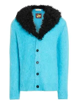 Marni Mohair-blend Cardigan With Detachable Collar - Turquoise