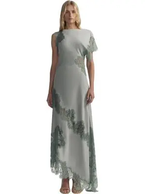 A.L.C. Alessia Satin And Lace Maxi Dress - Slate Blue/grey Sky