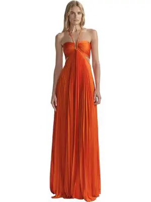 A.L.C. Moira Satin Pleated Maxi Dress - Persimmon