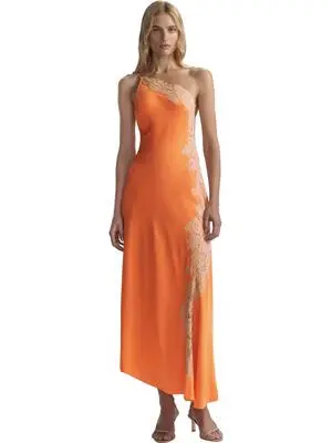 A.L.C. Satin And Lace Midi Dress - Vivid Orange/pale Blush